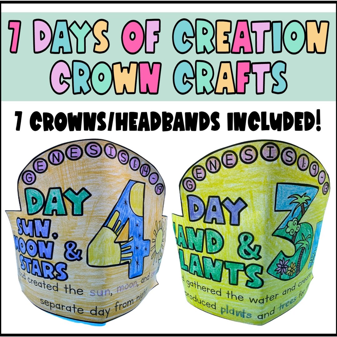 Days of Creation Coloring Crown Headbands, Printable Bible Activity ...