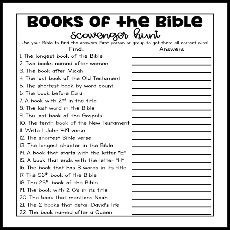 Books of the Bible Scavenger Hunt Game Printable Church Game Women's ...