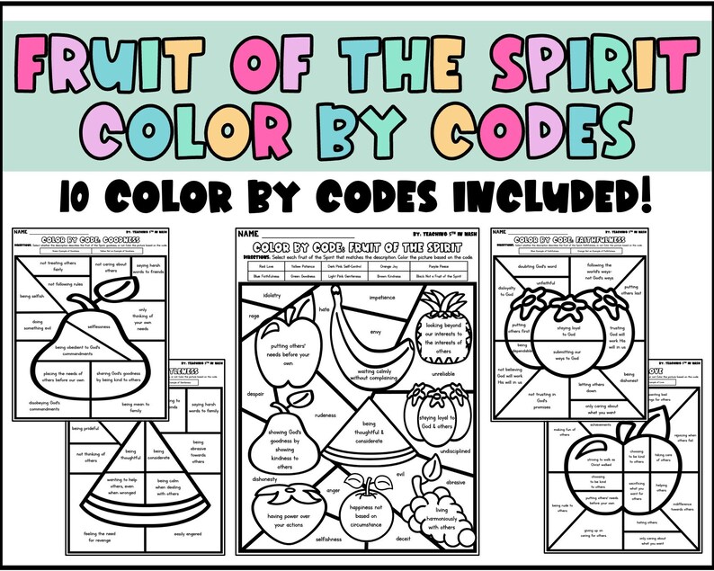 Fruit of the Spirit Coloring by Code Activities, Printable Kids Bible ...