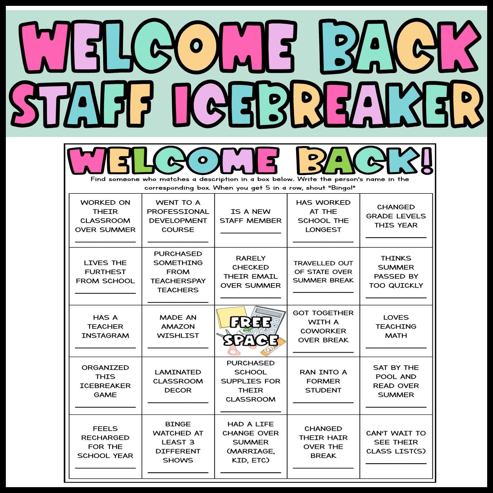 Staff Find Someone Who Back to School Teacher Bingo Icebreaker Game ...