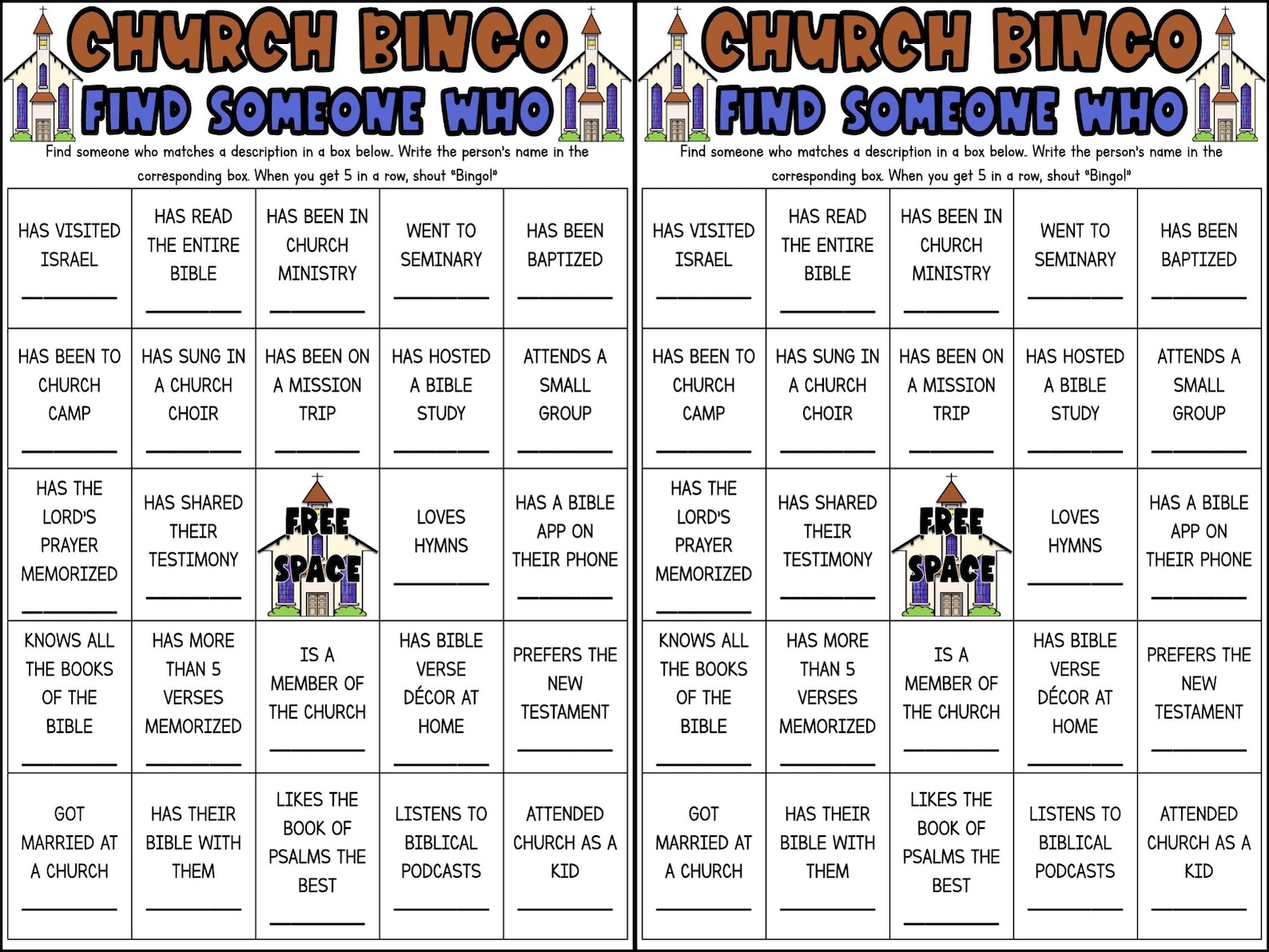 Printable Church Bingo Game Christian Bingo Game Find Someone Who Bingo ...