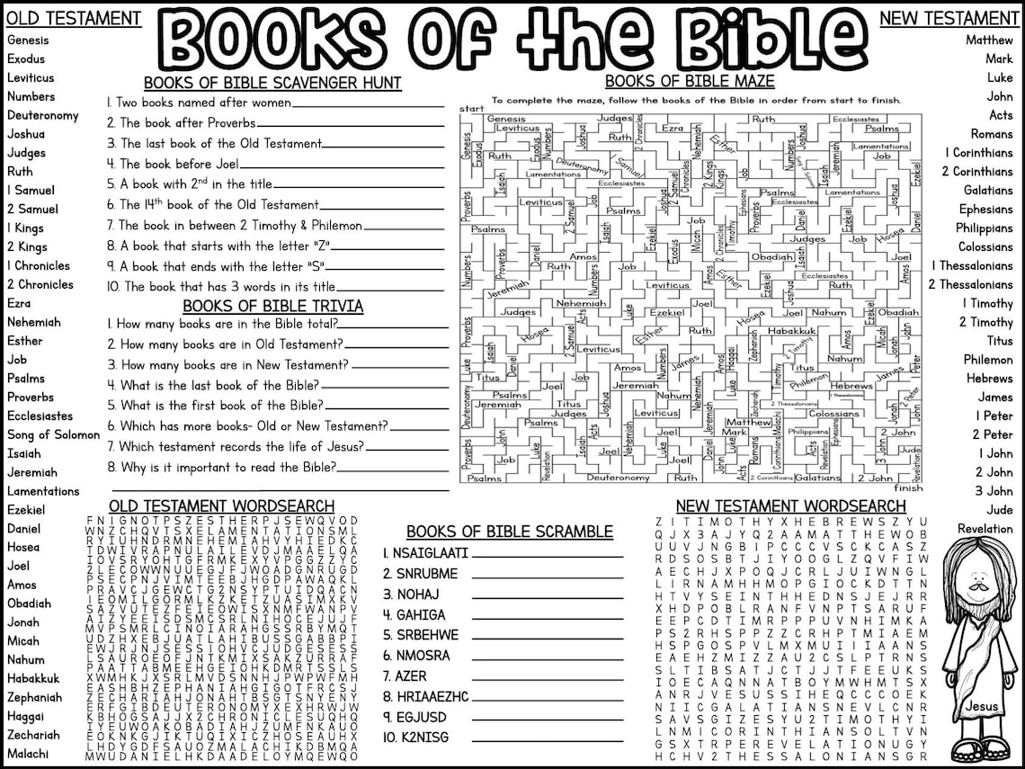 Books of the Bible Coloring Page, Bible Game, Bible Placemat, Printable ...