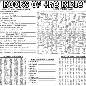 Books of the Bible Coloring Page, Bible Game, Bible Placemat, Printable ...