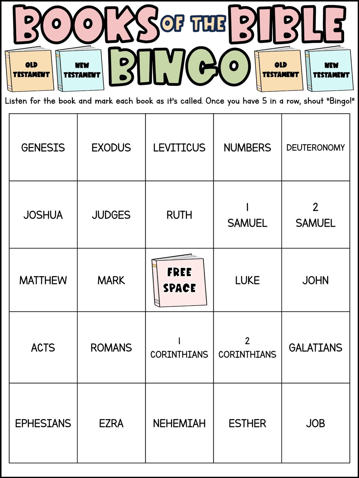 Books of the Bible Bingo Cards Church Bingo Game Christian Bingo Game ...