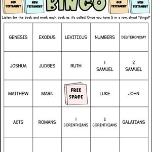 Books of the Bible Bingo Cards Church Bingo Game Christian Bingo Game ...
