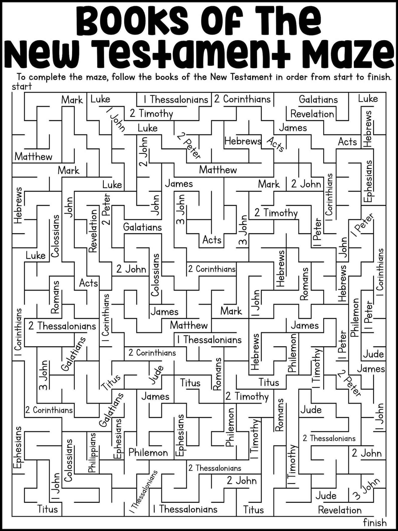 Books of the Bible Mazes Game Printable Church Game, Sunday School ...