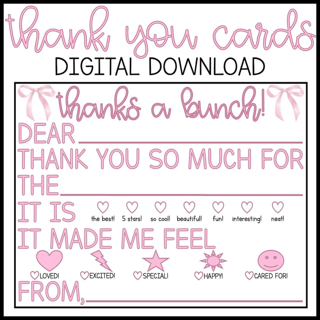 Kids Thank You Cards, Kids Fill in Emotions Thank You Cards Notes ...