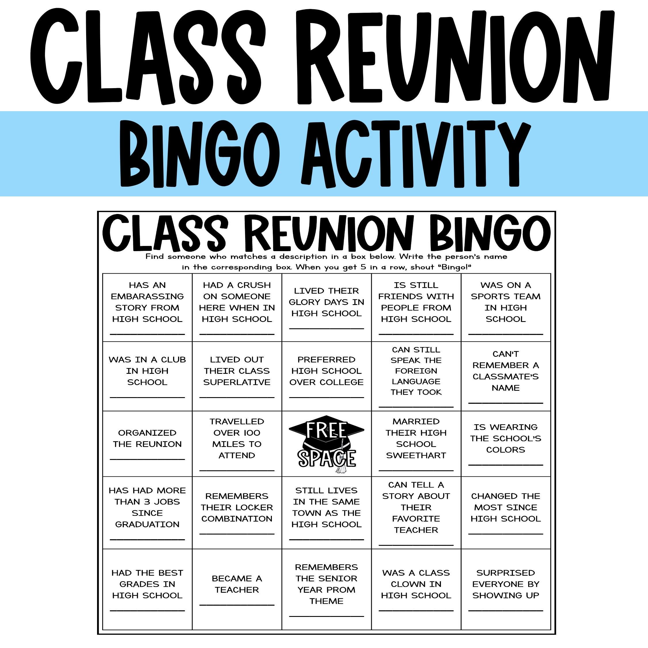 High School Reunion Bingo Class of Bingo Reunited Classmate Bingo Cards ...