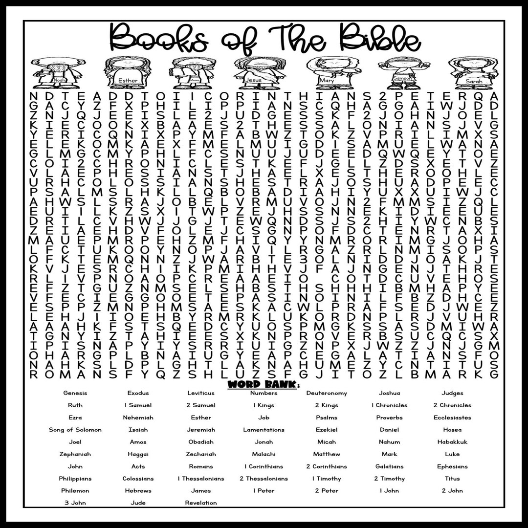 Books of the Bible Word Searches, Printable Church Game Sunday School ...