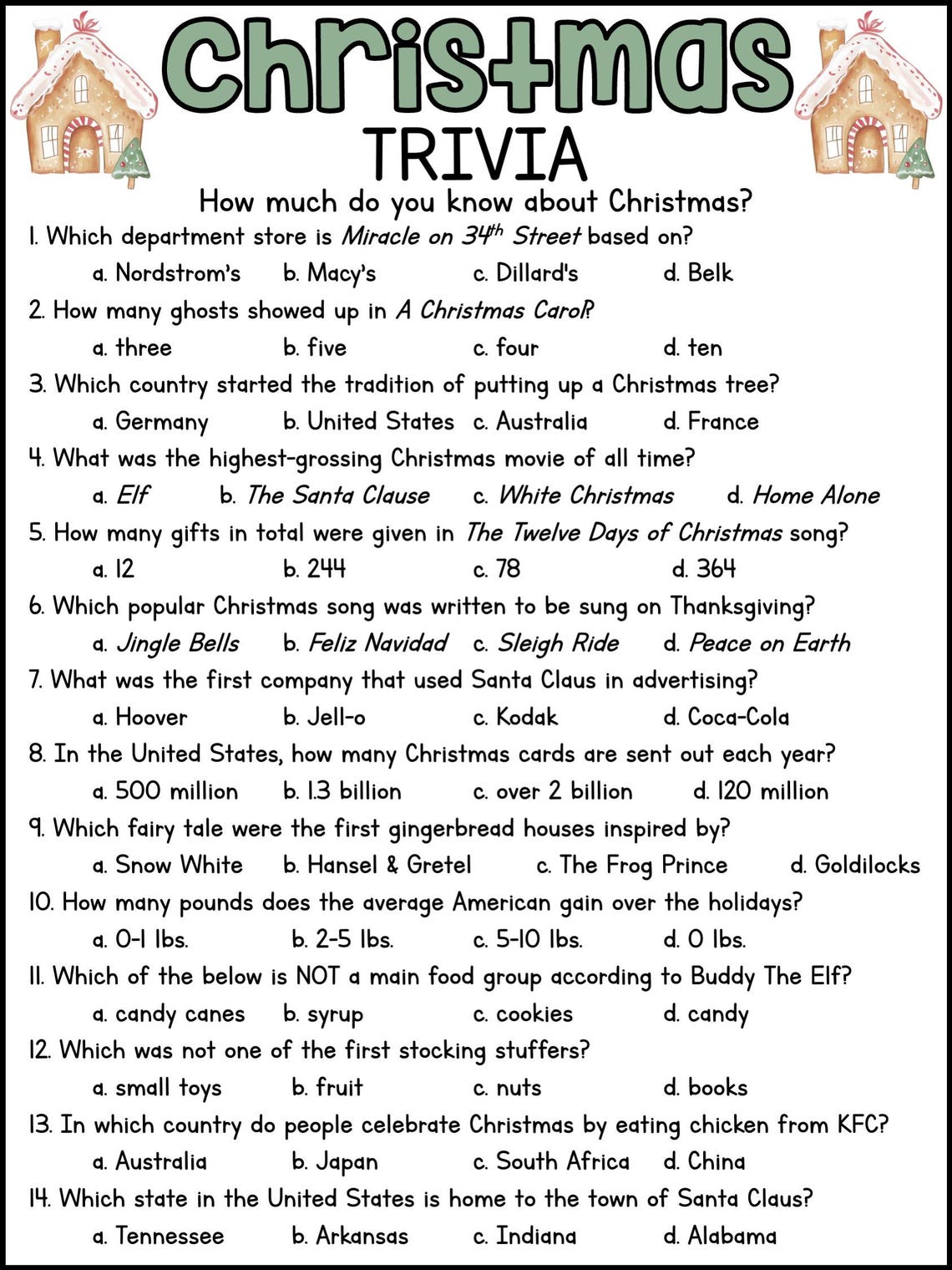 Office Holiday Trivia Game, Christmas Trivia, Christmas Printable Game ...