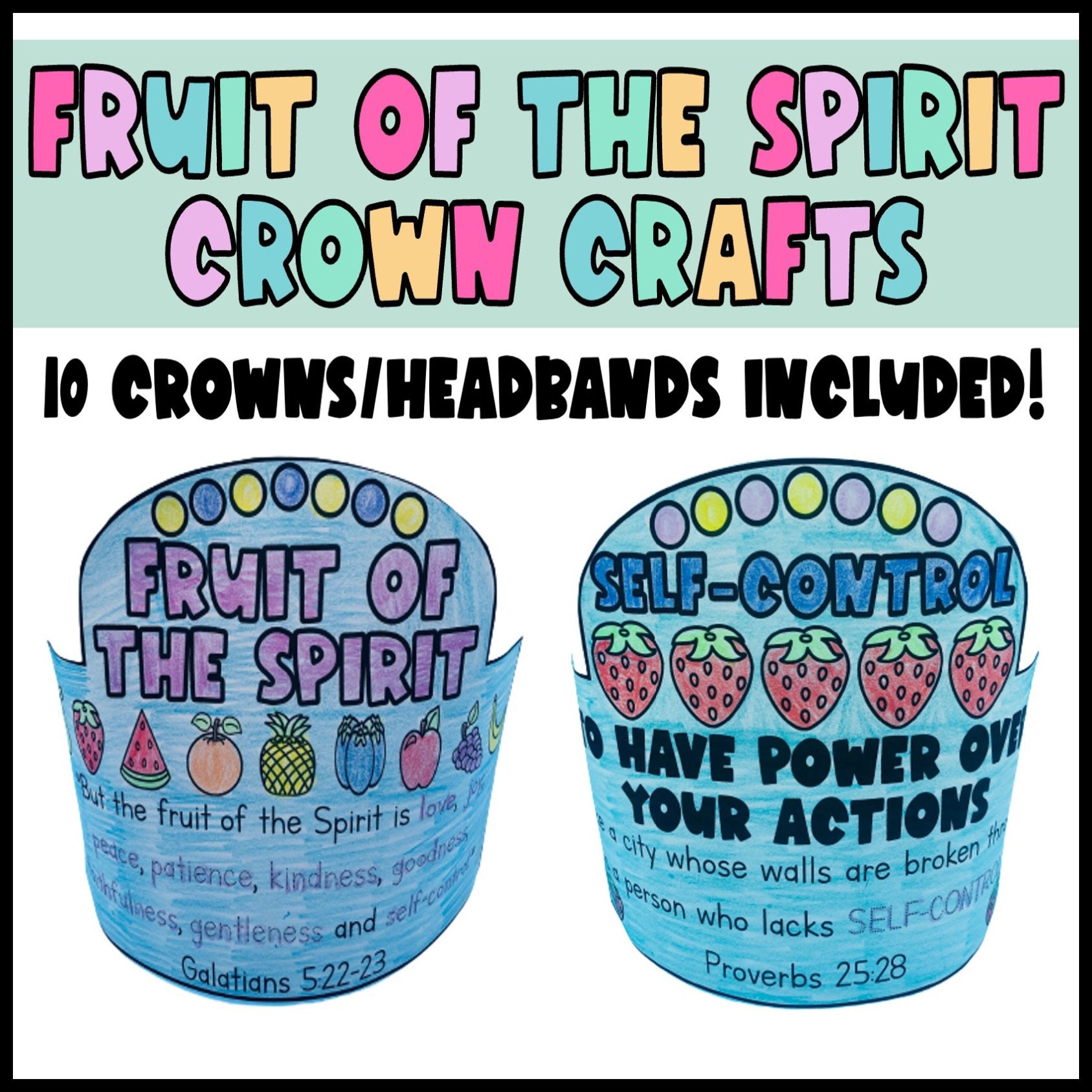Fruit of the Spirit Coloring Crown Headband, Printable Kids Bible Verse ...