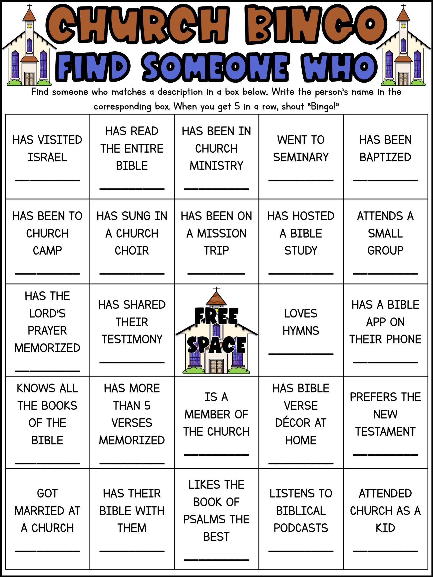 Printable Church Bingo Game Christian Bingo Game Find Someone Who Bingo ...