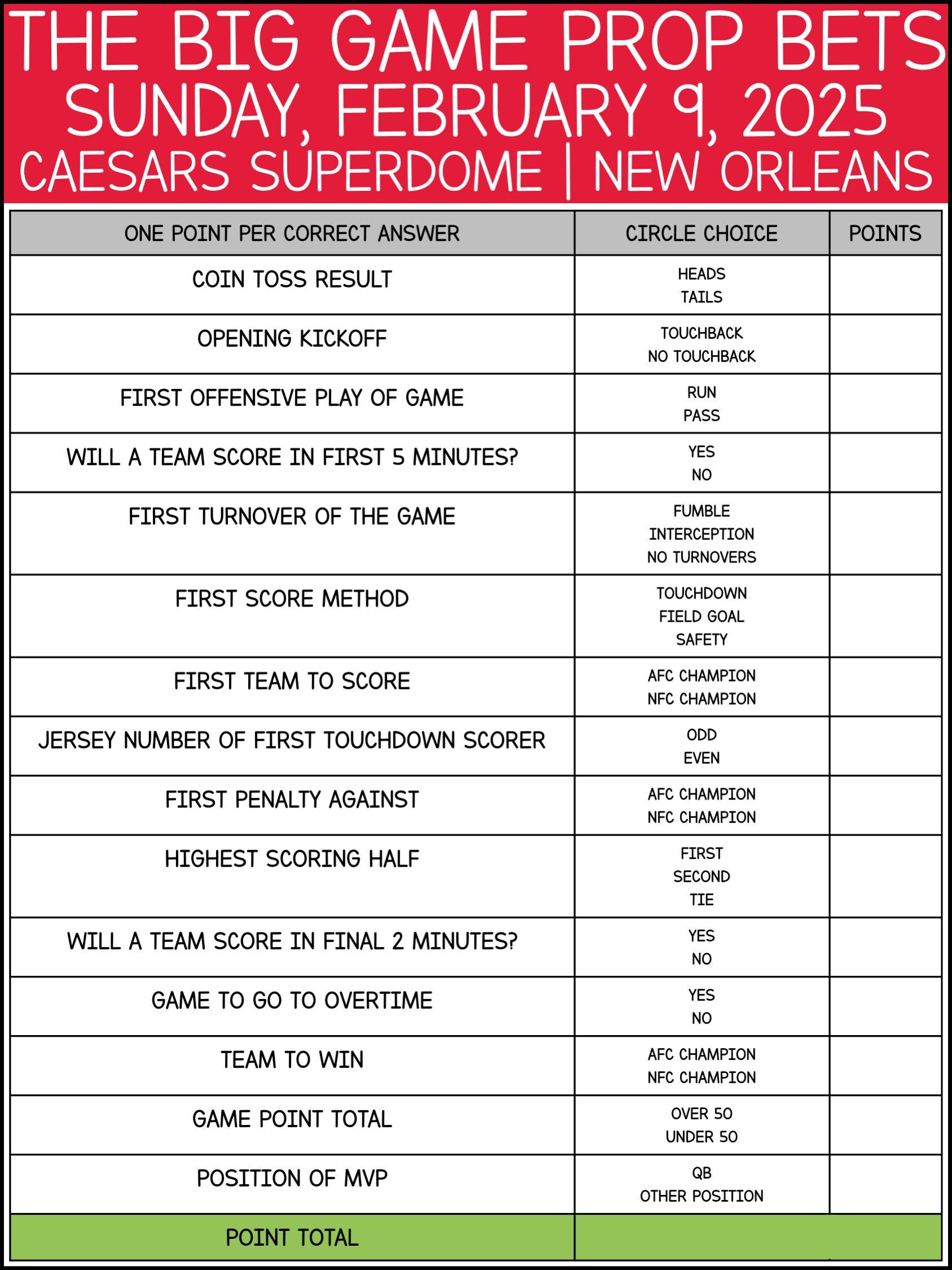 The Big Game Prop Bets, Super Big Football 2025 Party Game, the Big ...