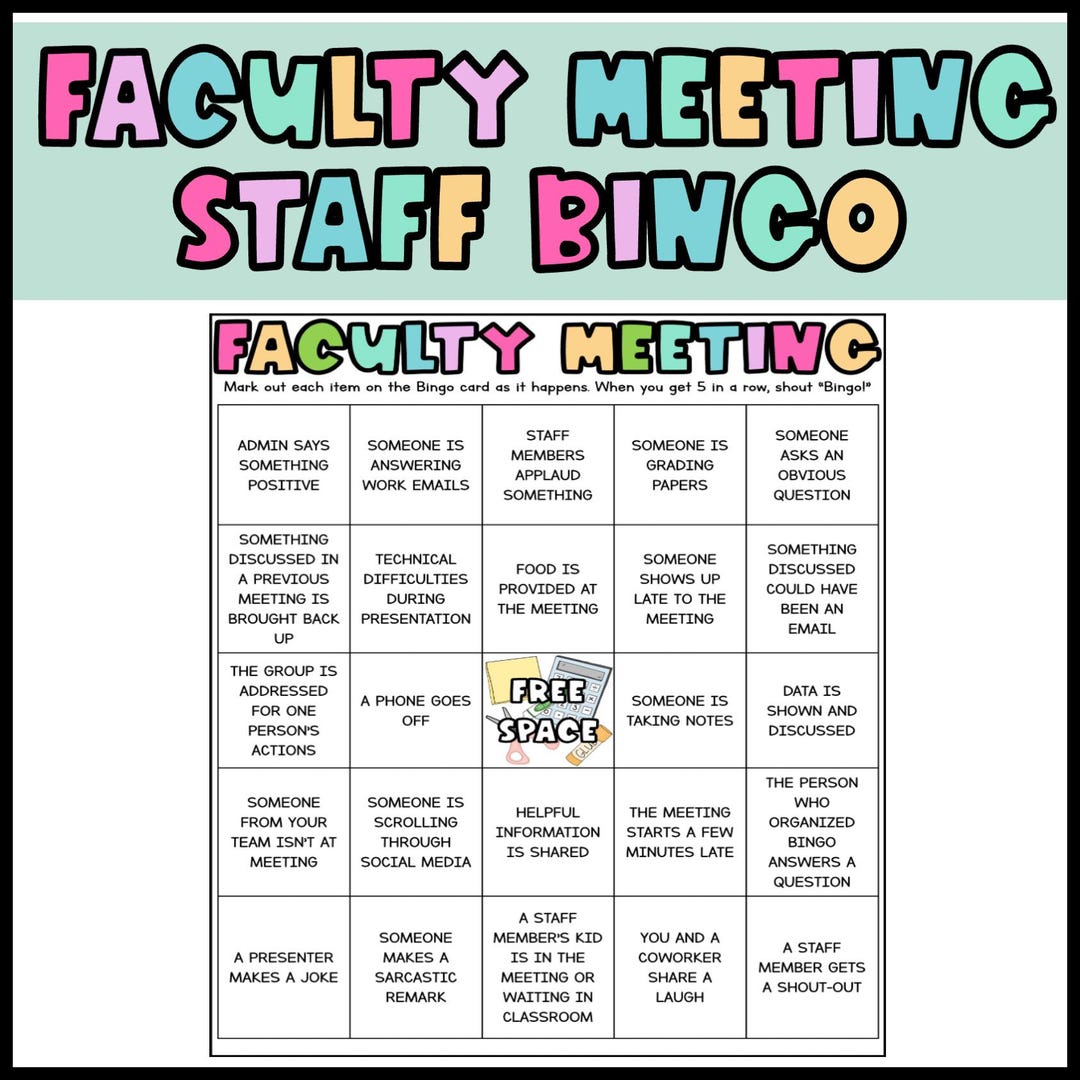 Faculty Meeting Teacher Bingo Cards Teacher Bingo Icebreaker Game Staff ...