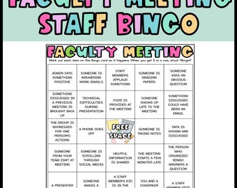 Faculty Meeting Teacher Bingo Cards Printable - Etsy