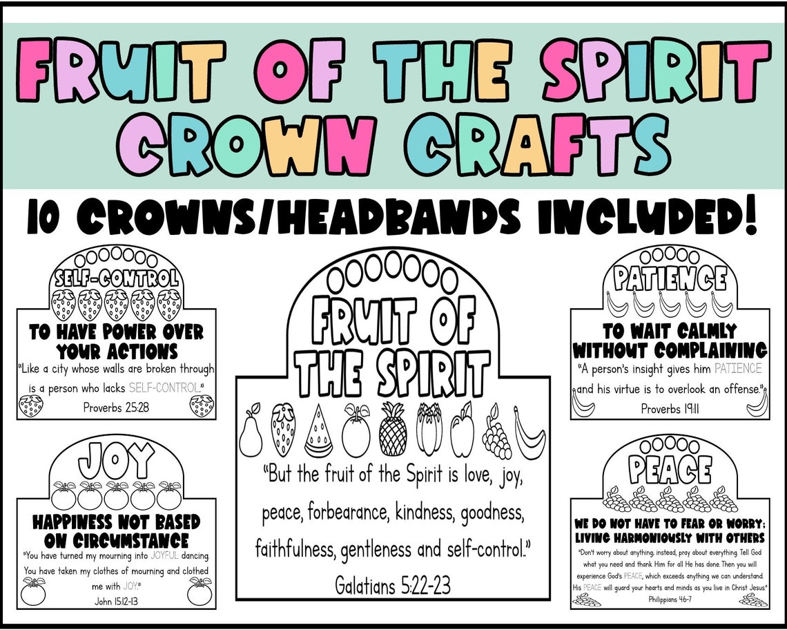 Fruit of the Spirit Coloring Crown Headband, Printable Kids Bible Verse ...