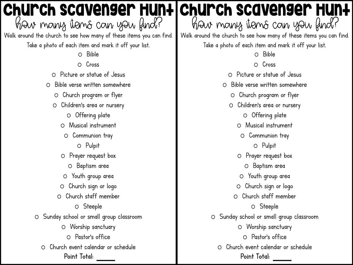 Church Scavenger Hunt Game Printable Church Game Women's Group Game ...