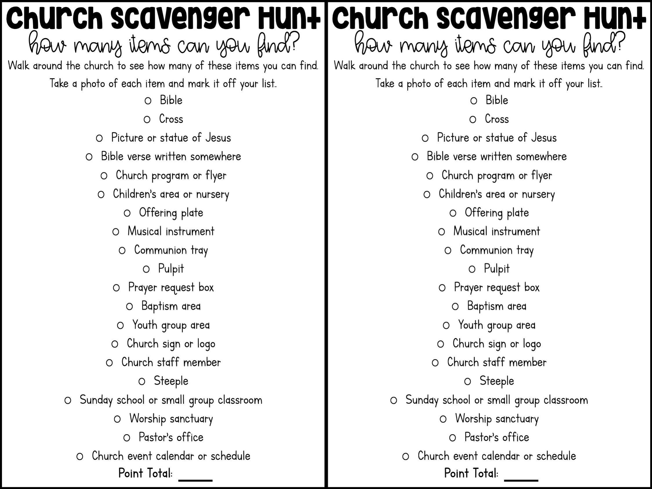 Church Scavenger Hunt Game Printable Church Game Women's Group Game ...