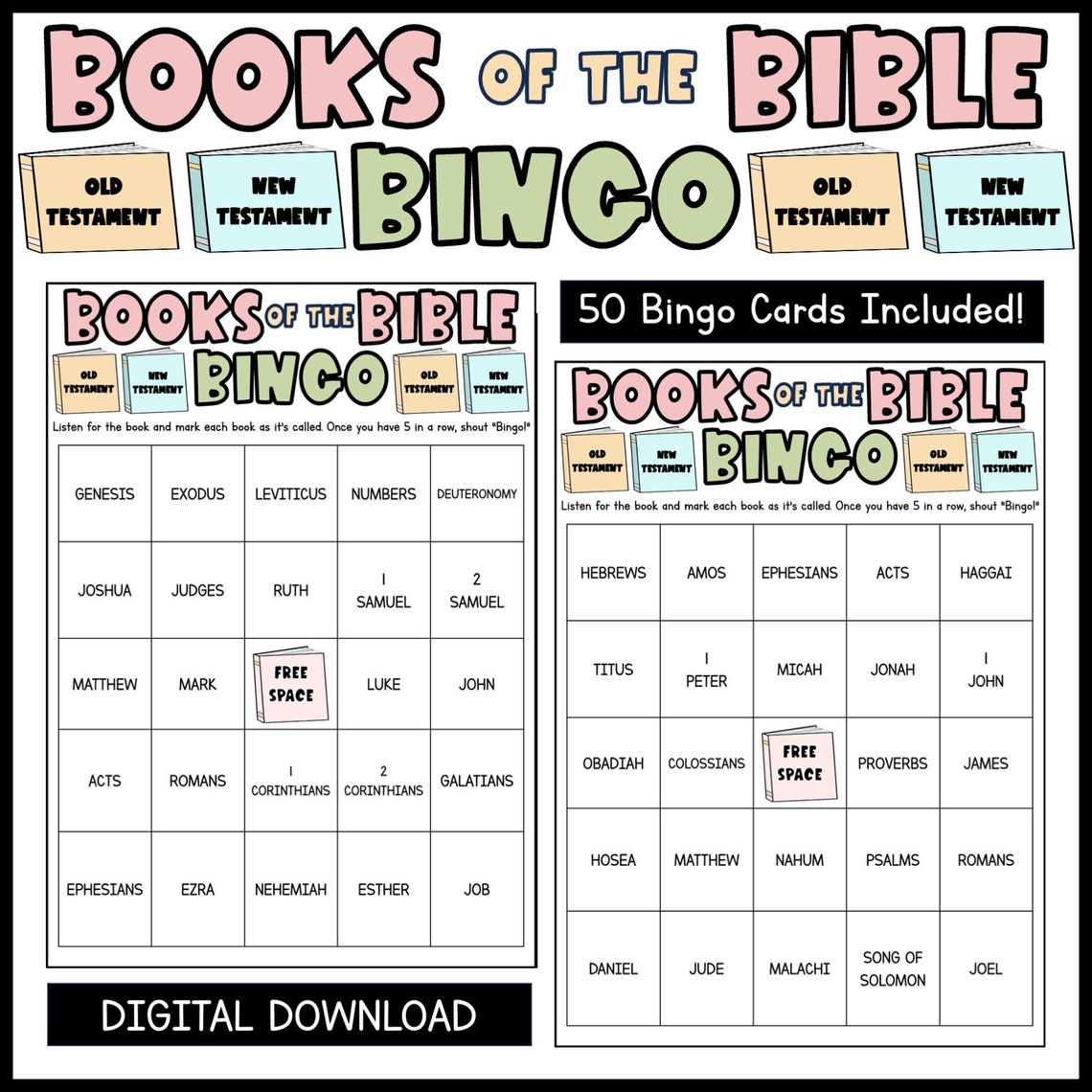 Books of the Bible Bingo Cards Church Bingo Game Christian Bingo Game ...