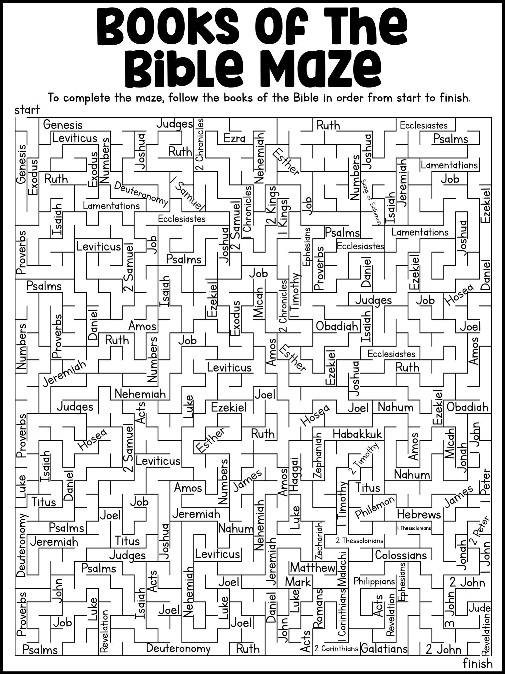 Books of the Bible Mazes Game Printable Church Game, Sunday School ...