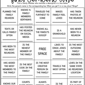 Family Reunion Bingo Game Printable, Family Reunion Games, Find Someone ...
