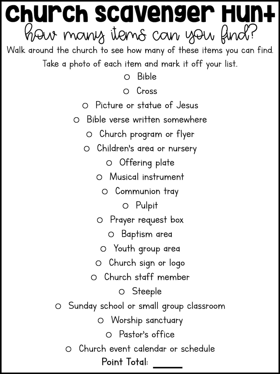 Church Scavenger Hunt Game Printable Church Game Women's Group Game ...