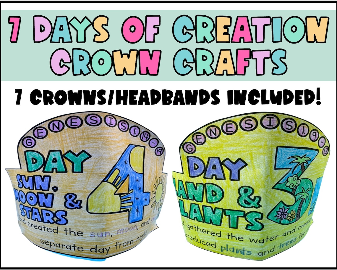 Days of Creation Coloring Crown Headbands, Printable Bible Activity ...