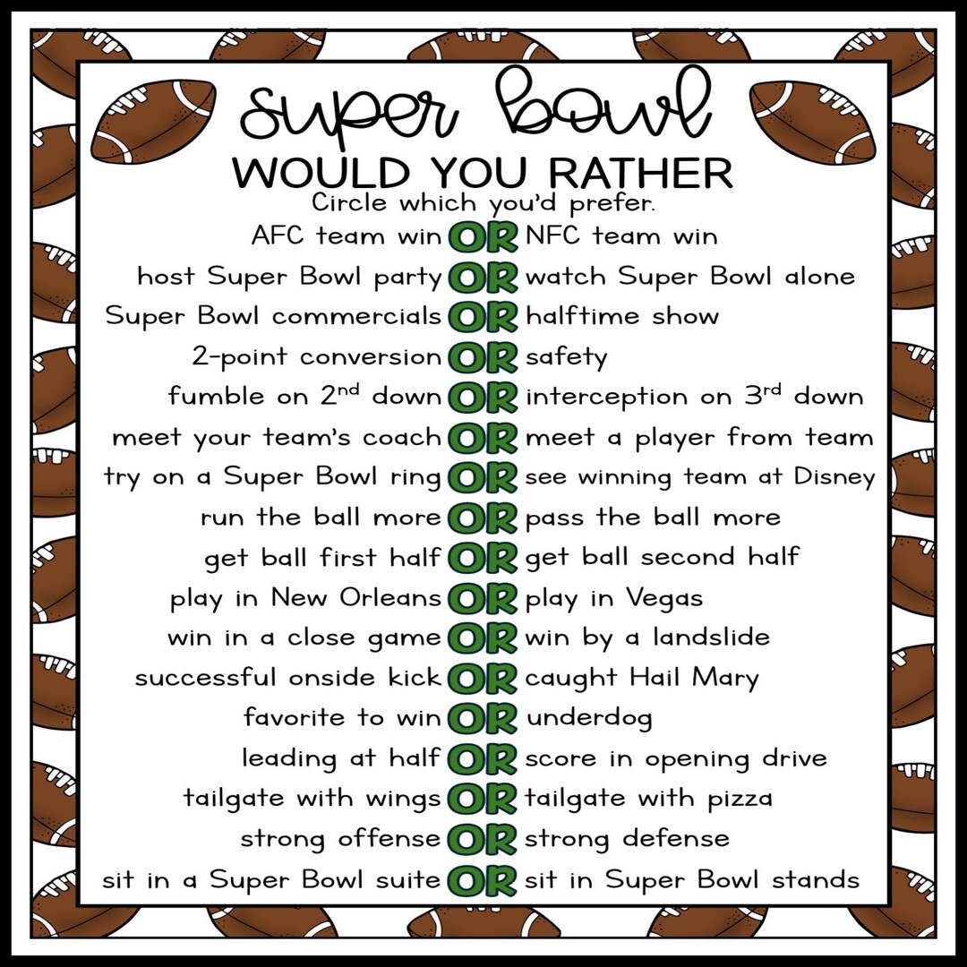 Super Big Game 2025 Would You Rather, Super Game This or That - Etsy