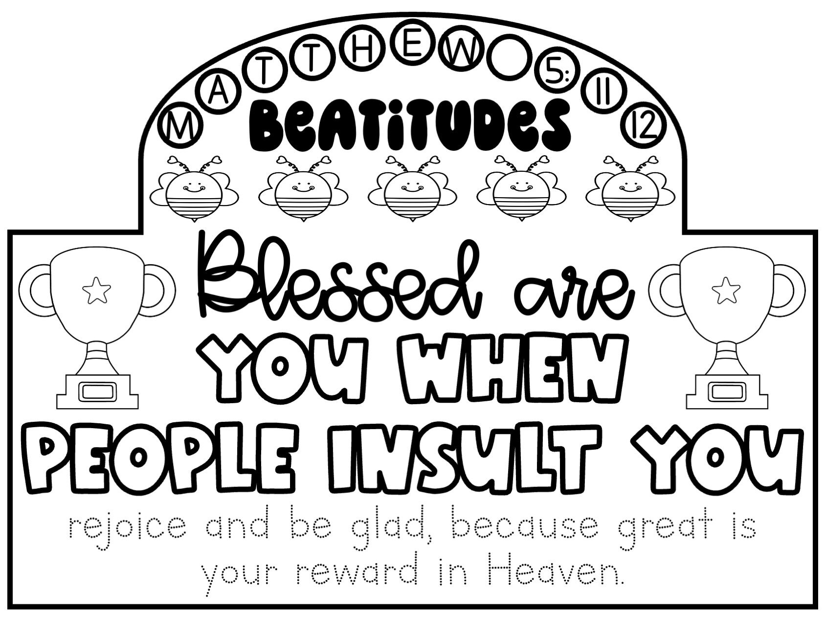 Beatitudes Coloring Crown Headband, Printable Kids Bible Verse ...
