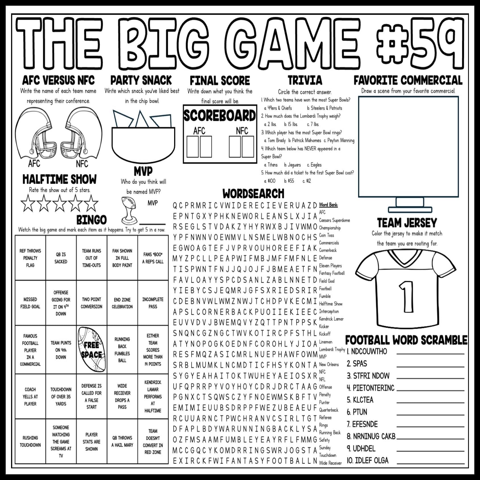 Super Big Game Coloring Page, Sunday Football Game Placemat, Engaging ...