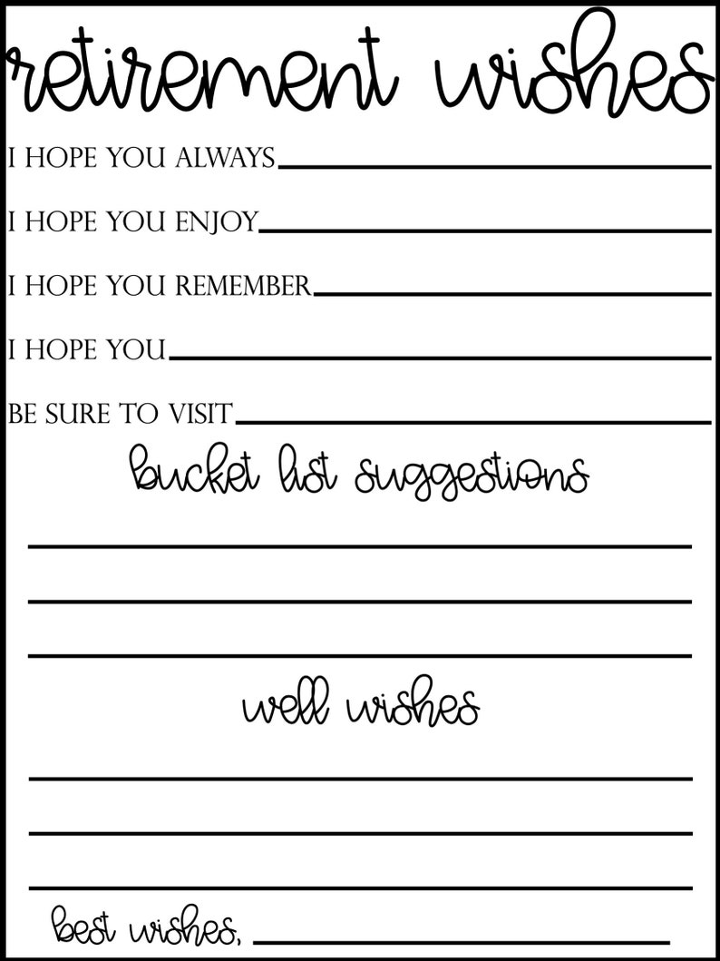 Printable Retirement Wishes Template, Minimalist Retirement Keepsake ...