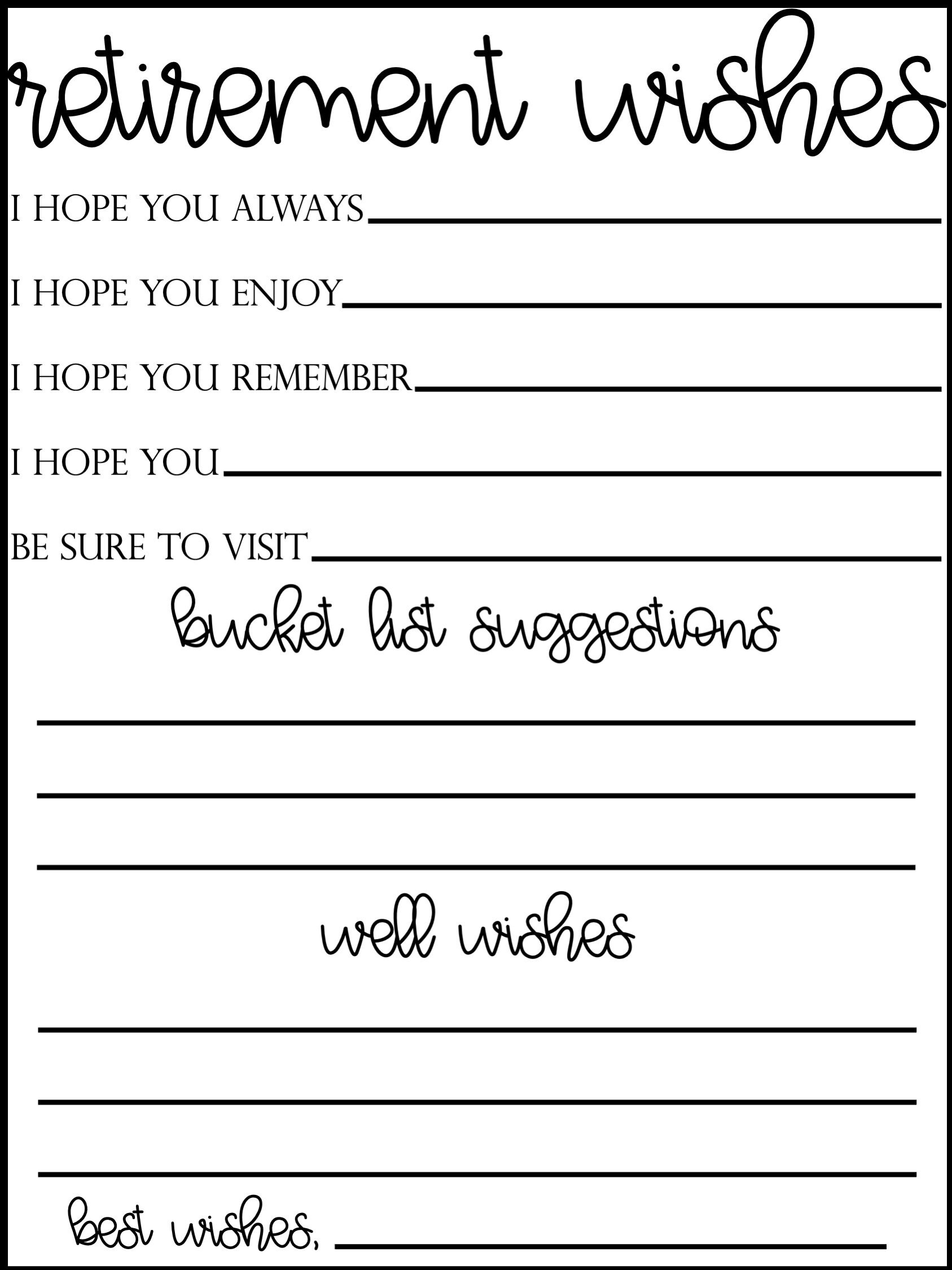 Printable Retirement Wishes Template, Minimalist Retirement Keepsake ...