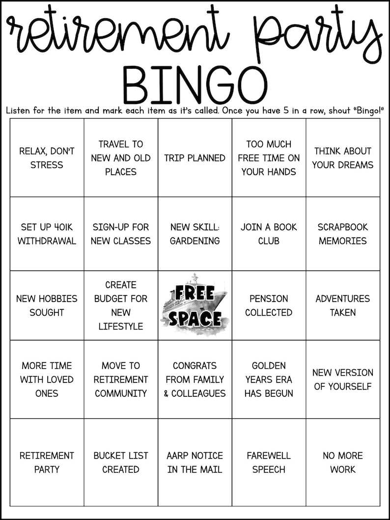Retirement Party Bingo Game (30 Cards) Retirement Bingo Words Print and ...