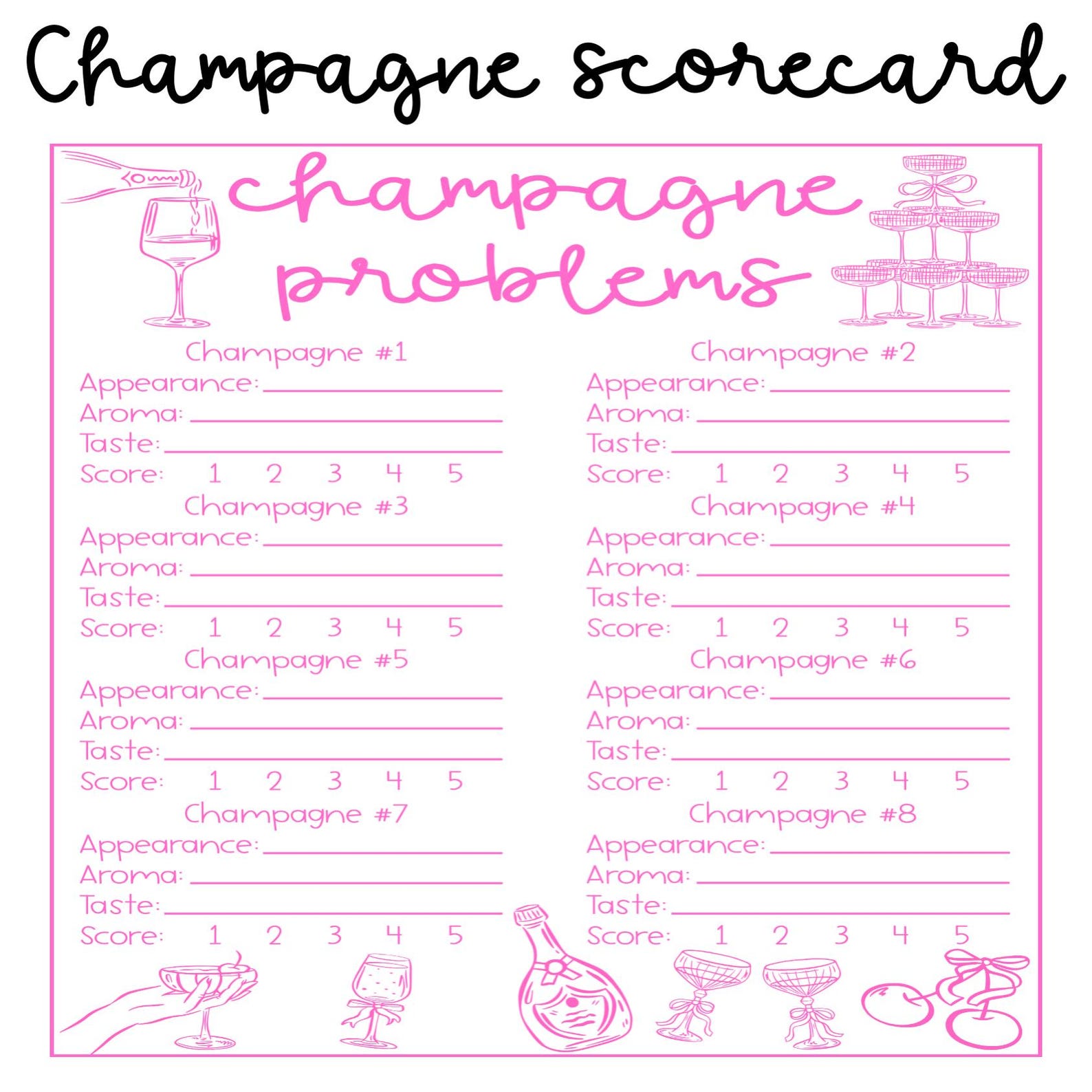 Champagne Tasting Score Card Champagne Problems Wine Themed Game - Etsy