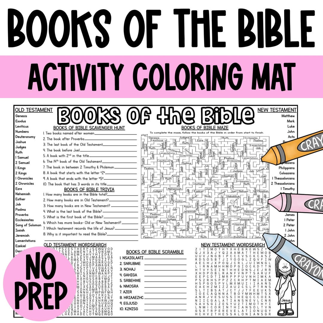 Books of the Bible Coloring Page, Bible Game, Bible Placemat, Printable ...