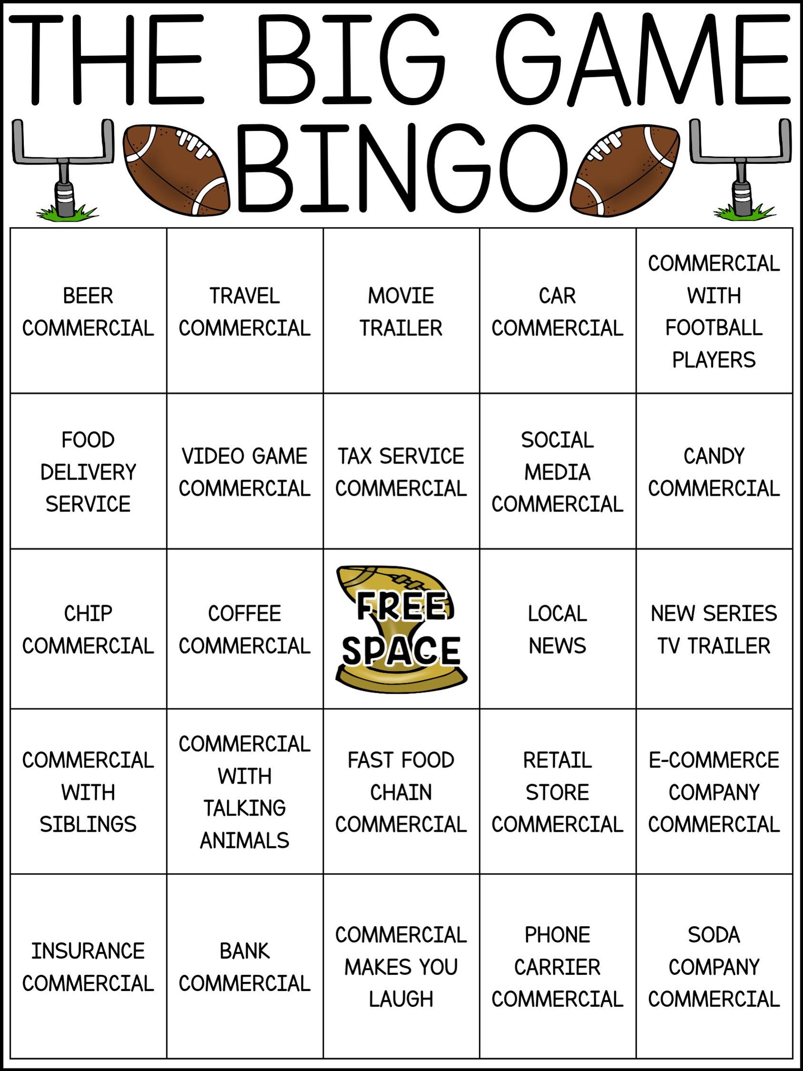 The Big Game 59 Bingo, 2025 Commercial Bingo, 30 Printable Cards, Super ...