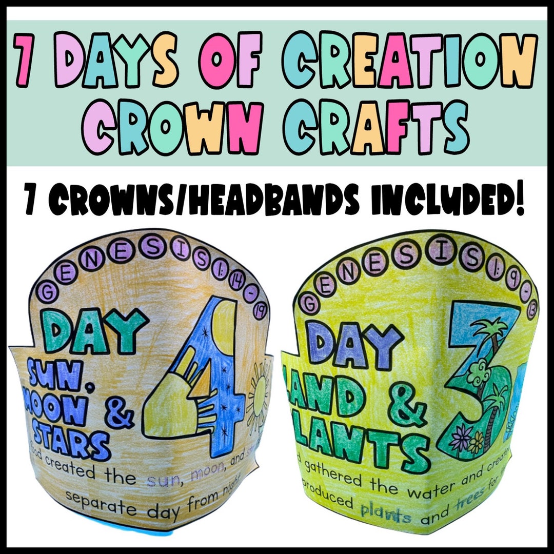 Days of Creation Coloring Crown Headbands, Printable Bible Activity ...
