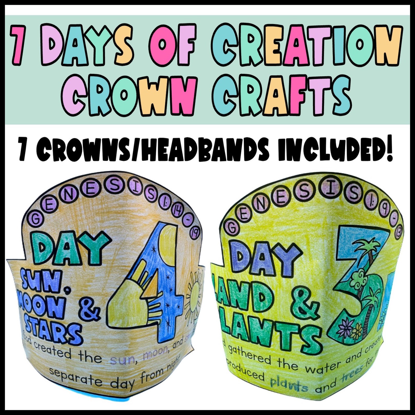 Days of Creation Coloring Crown Headbands, Printable Bible Activity ...
