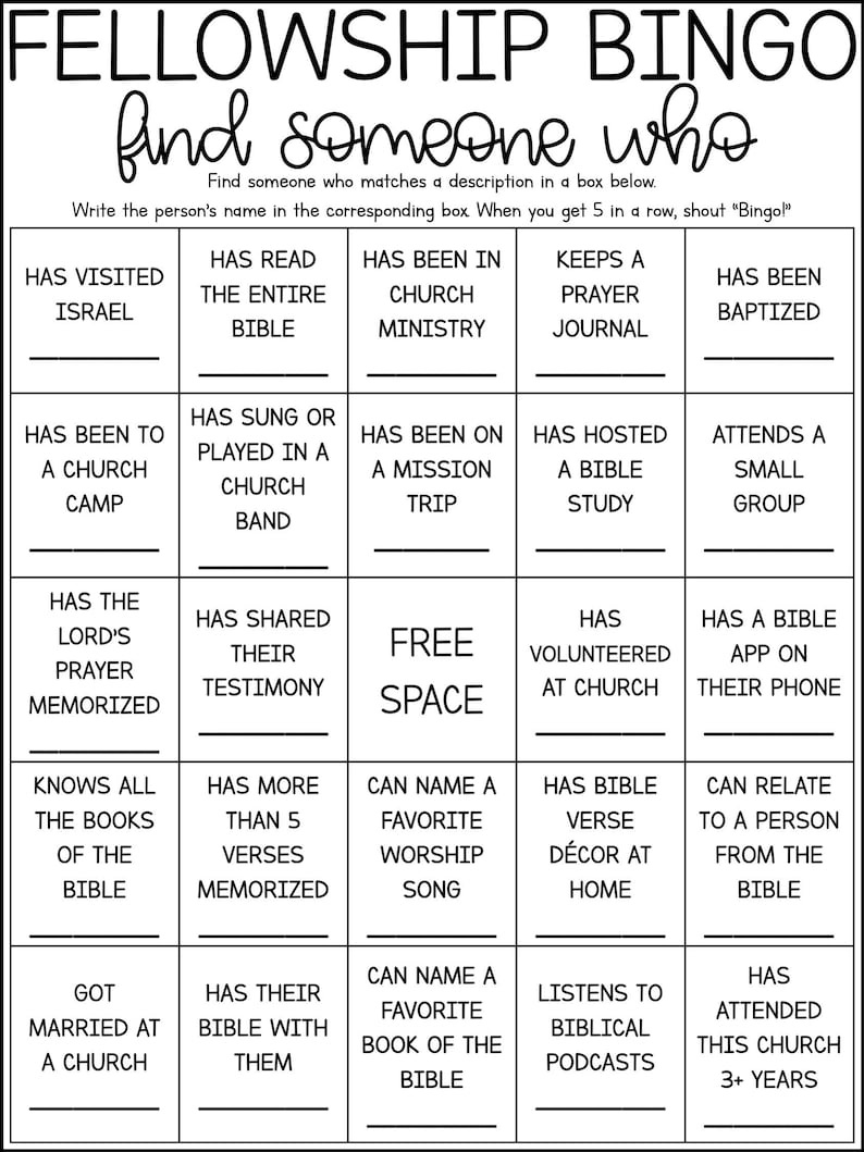 Mix & Mingle Church Bingo Game, Fellowship Bingo, Church Icebreaker ...