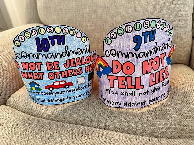 Ten Commandments Coloring Crown Headband, Printable Kids Bible Verse ...