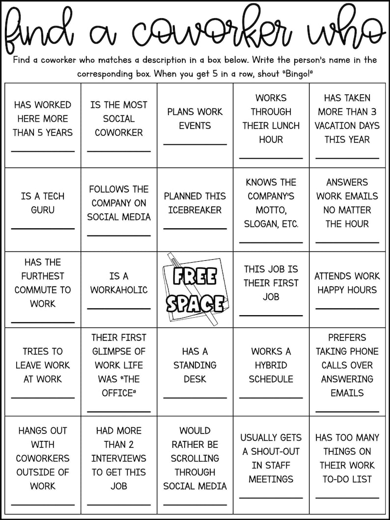 Coworker Bingo Game, Find Someone Who Office Party Game, Employee Mix ...