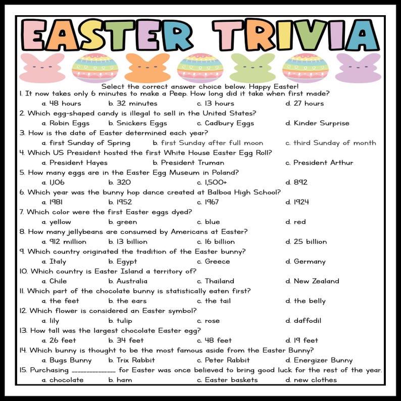 Easter Trivia Game - Etsy Canada