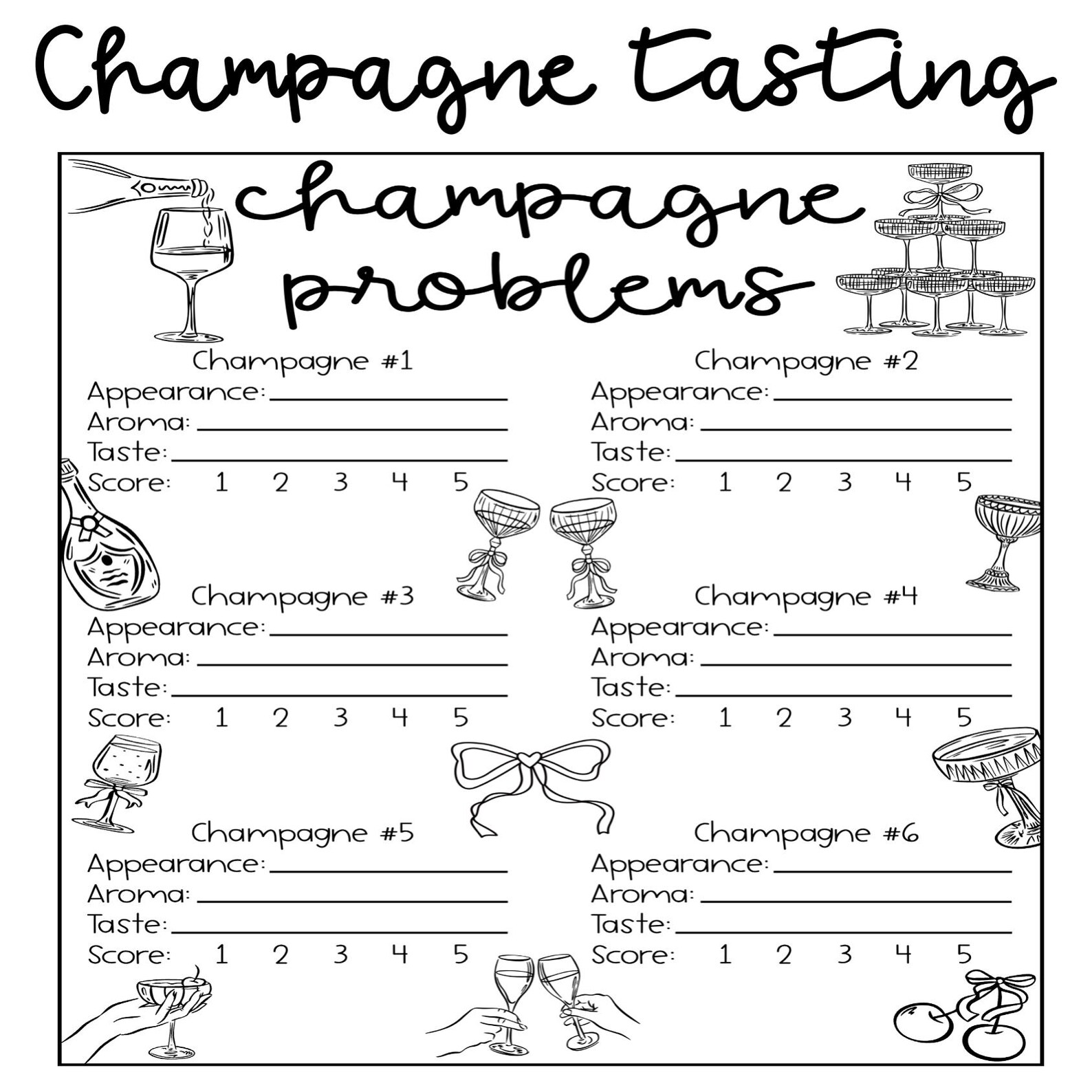 Champagne Tasting Score Card Champagne Problems Wine Themed Game - Etsy
