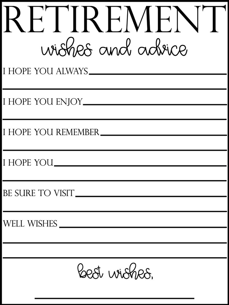 Printable Retirement Wishes Template, Minimalist Retirement Keepsake ...