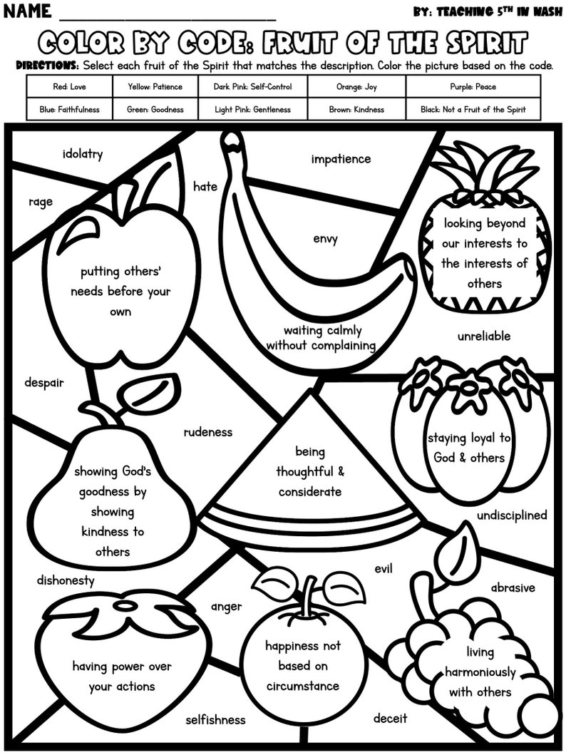 Fruit of the Spirit Coloring by Code Activities, Printable Kids Bible ...