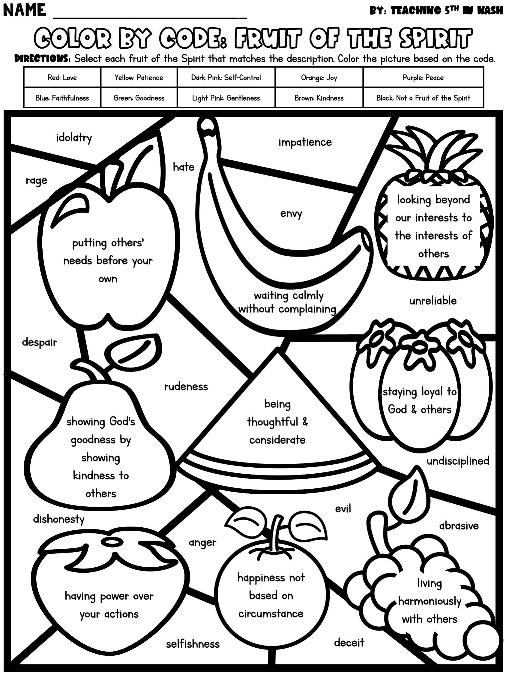 Fruit of the Spirit Coloring by Code Activities, Printable Kids Bible ...