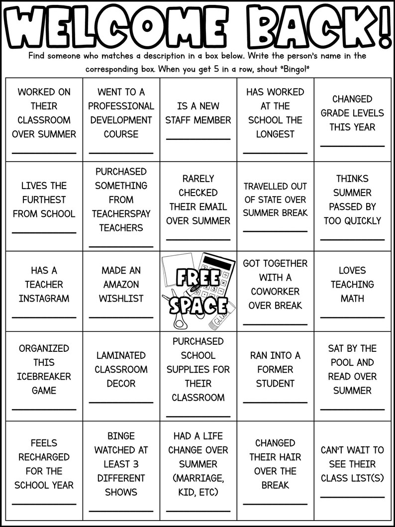 Staff Find Someone Who Back to School Teacher Bingo Icebreaker Game ...