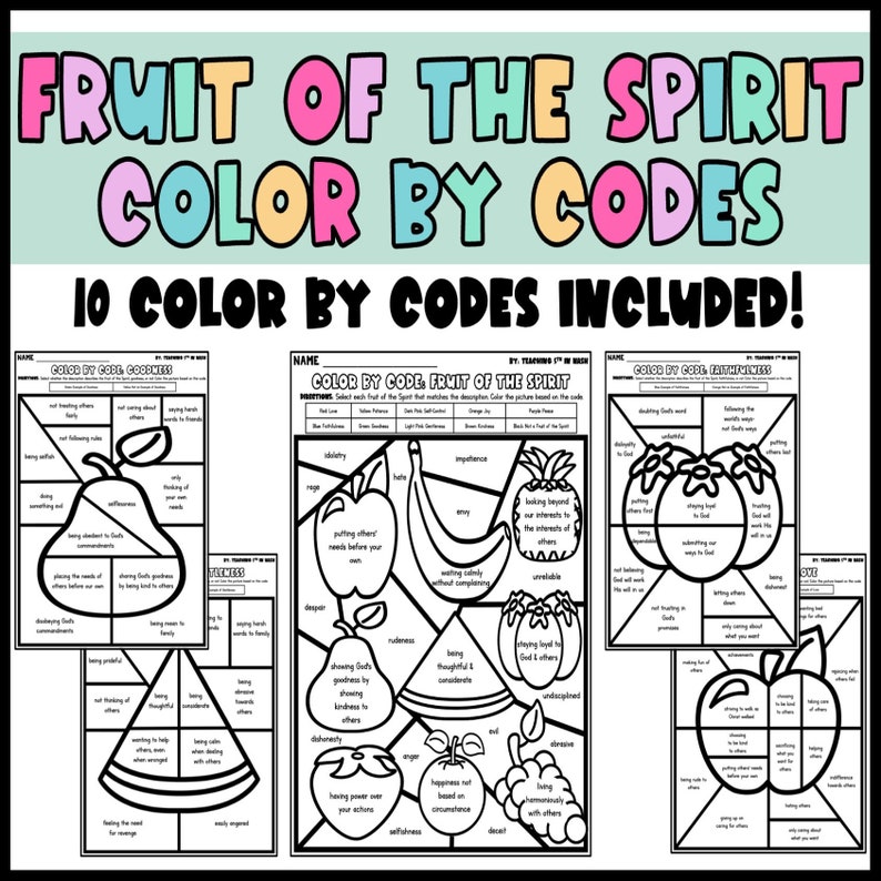 Fruit of the Spirit Coloring by Code Activities, Printable Kids Bible ...
