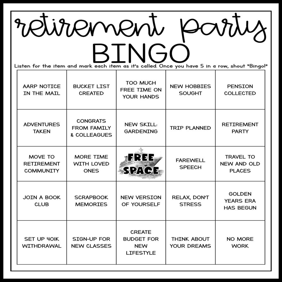 Retirement Party Bingo Game (30 Cards) Retirement Bingo Words Print and ...