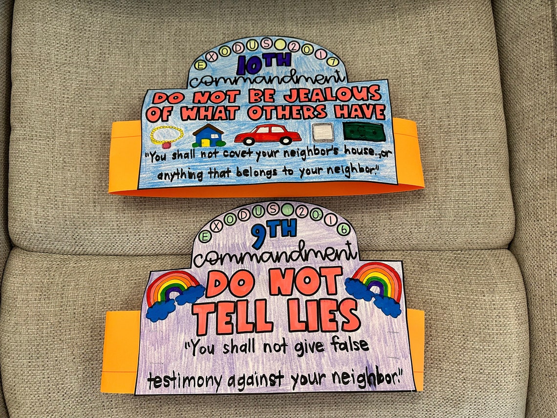Ten Commandments Coloring Crown Headband, Printable Kids Bible Verse ...